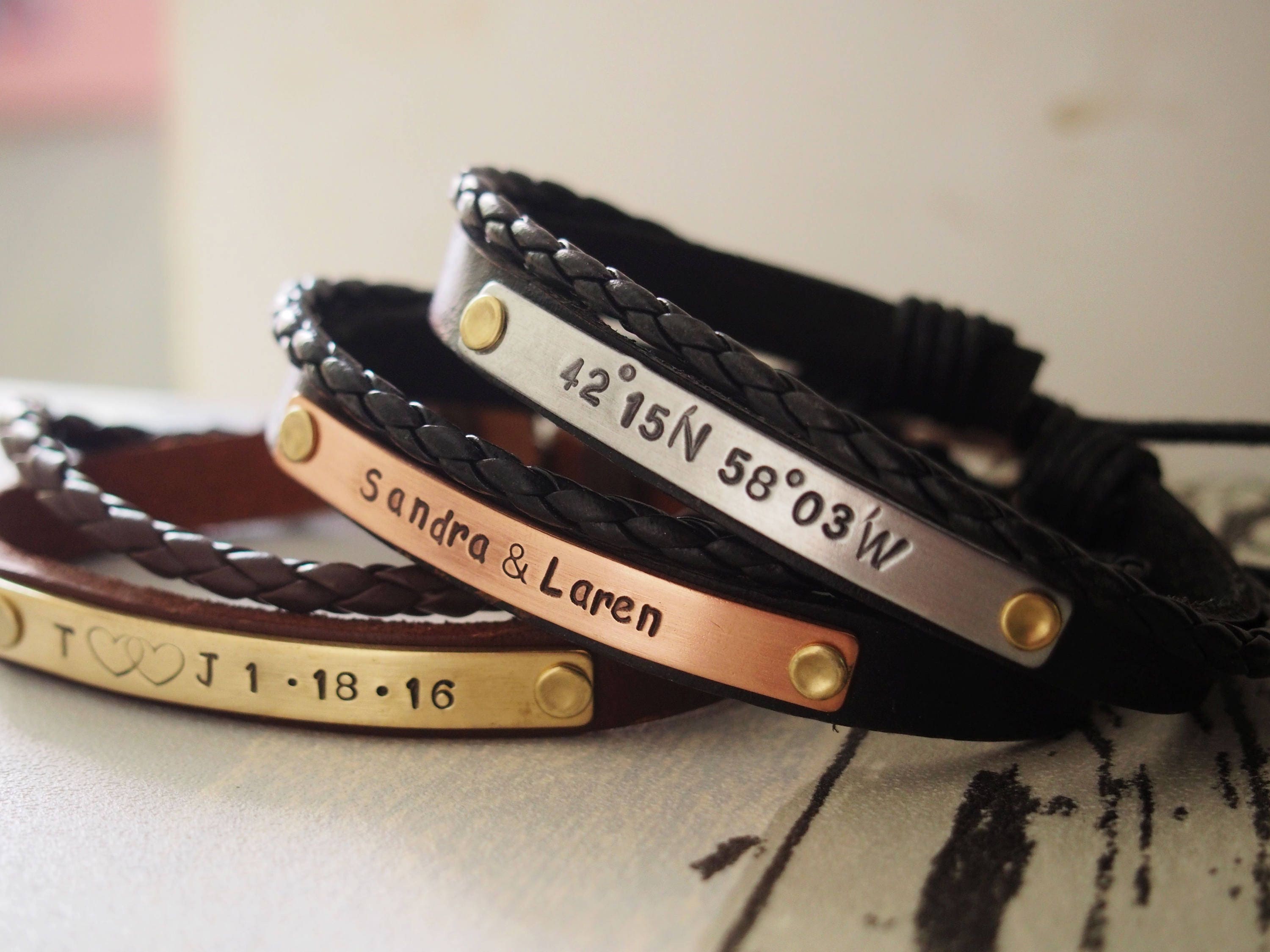 Personalized bracelet custom bracelet leather anniversary | Etsy