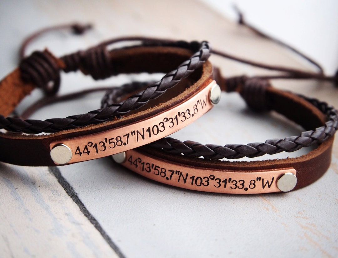 Coordinate Bracelets for Couples, Leather Couple Bracelet Set ...