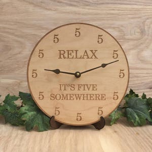 Five O Clock Wall Clock- Relax It's Five Somewhere Clock- Wooden Clock ...