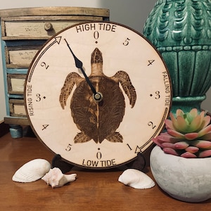 Tide Clock- Sea Turtle Clock- Wooden Engraved Clock- Tide Keeping Clock ...