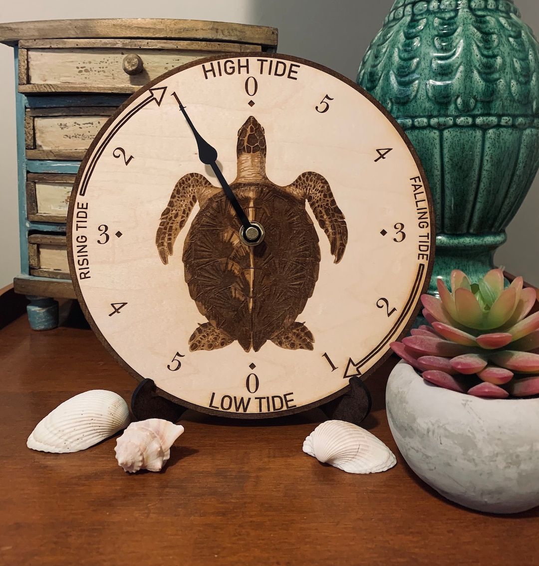 Tide Clock- Sea Turtle Clock- Wooden Engraved Clock- Tide Keeping Clock ...