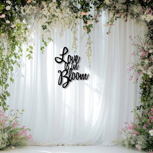 Love is in Bloom Sign- Bridal Shower Backdrop- Wooden Script Sign ...