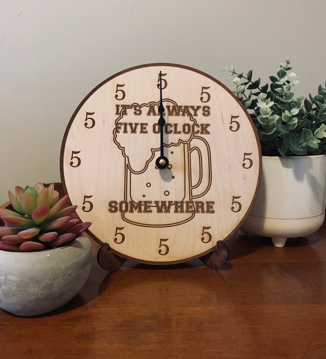 Bar Clock- Wooden Engraved Clock- It's Always Five O Clock Somewhere ...
