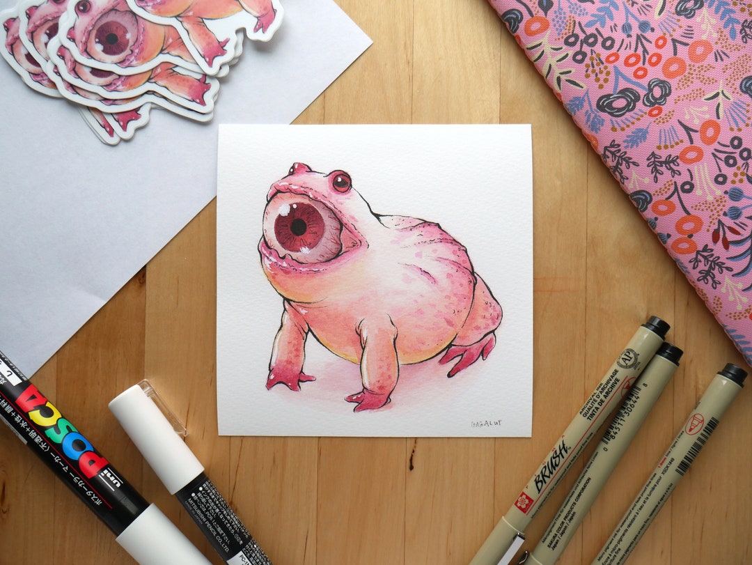 Chonky Frog "chonkeye" // 5x5" Mini Art Print // Ink and Watercolor - Etsy