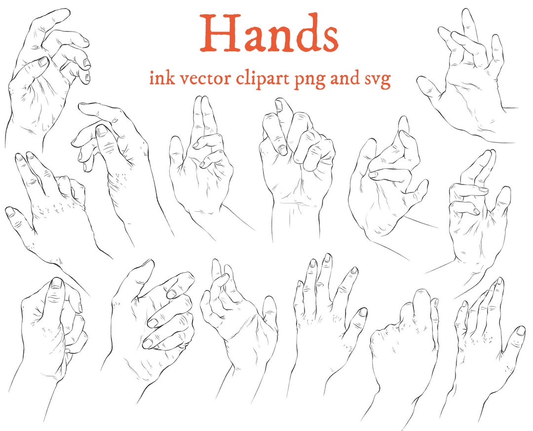 Hand Drawn Hands Vol. 1 // Vector Clip Art // High Resolution Png and ...