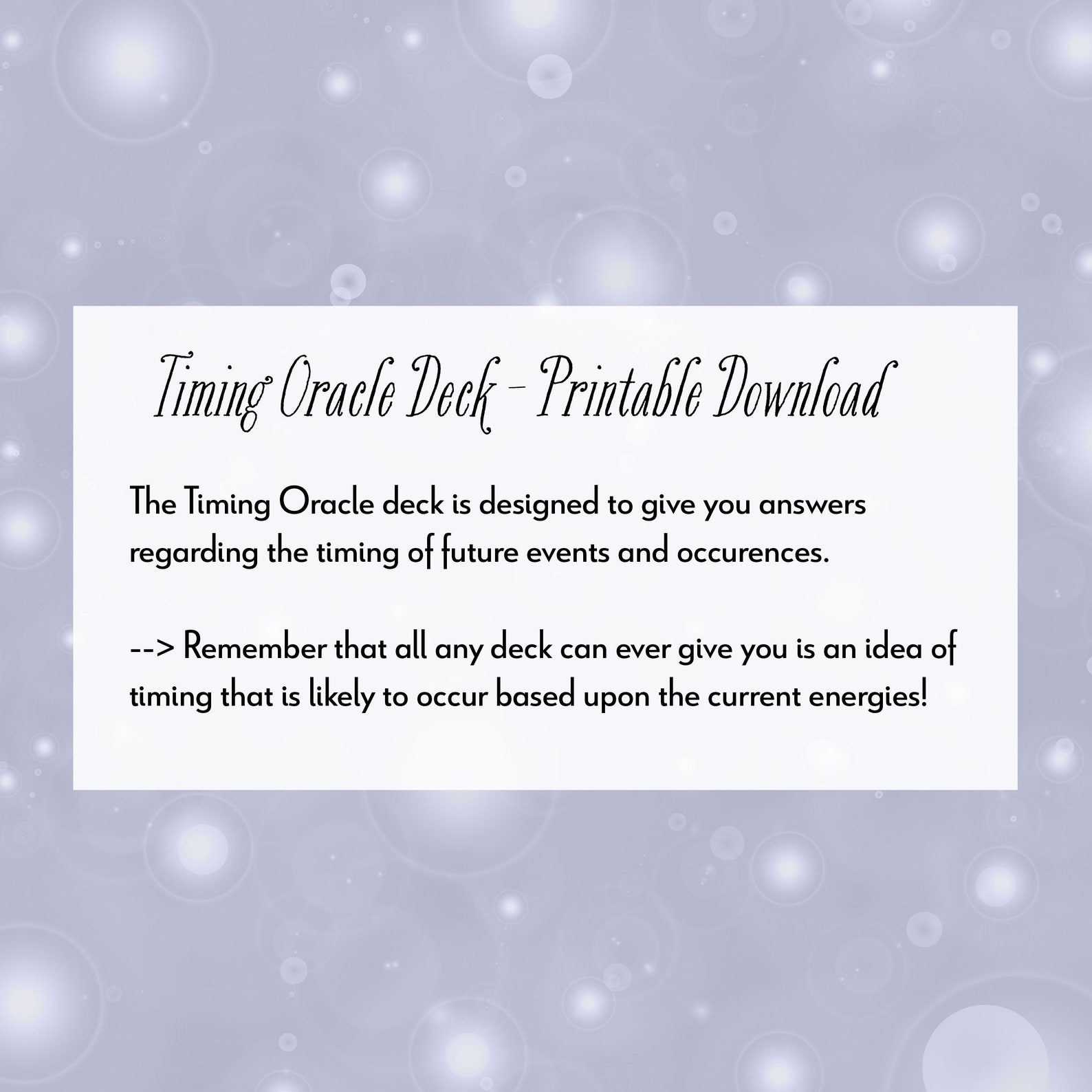 Printable Timing Oracle Deck. Digital Oracle Deck, Downloadable Oracle ...