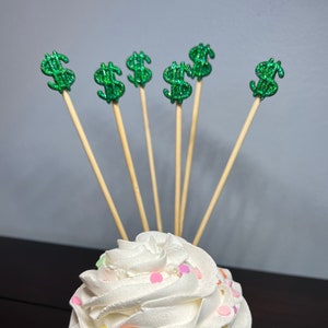 Money Cupcake Toppers, Dollar Sign Party Picks, Green Dollar Appetizer ...