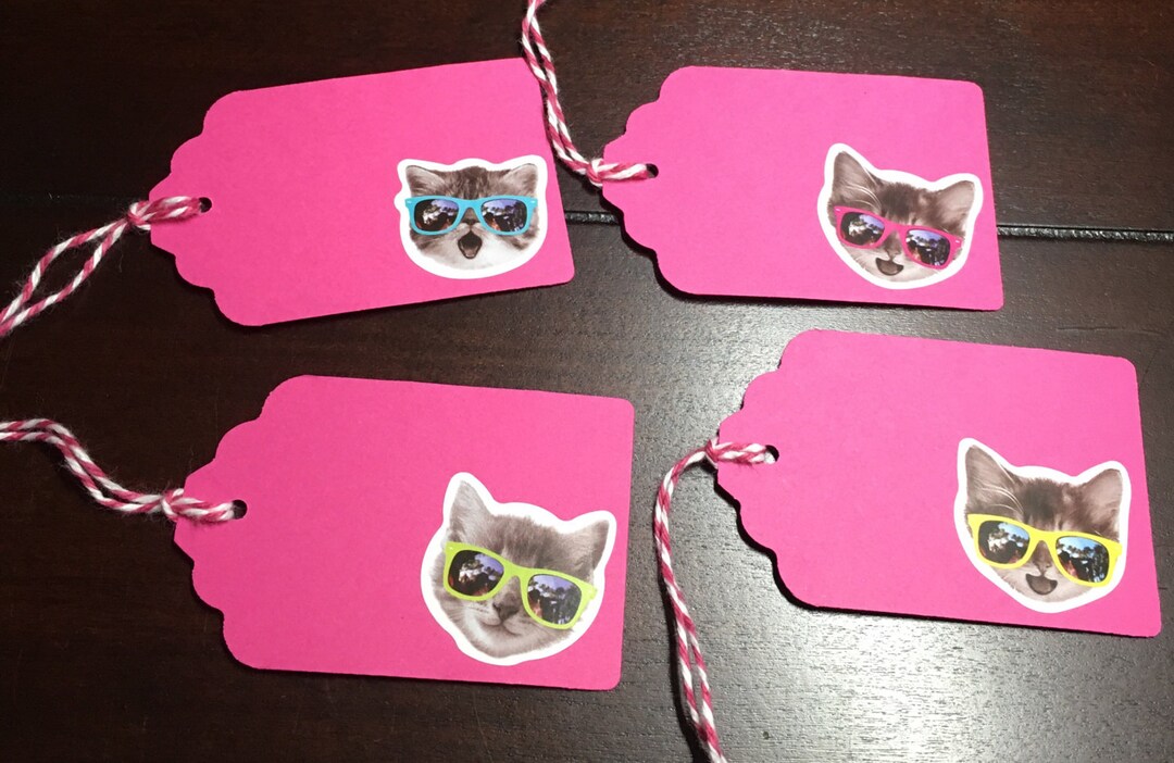 Cat Goodie Bag Tags, Name Tags, Kitten Favor Tags, Cool Cat Cats in ...