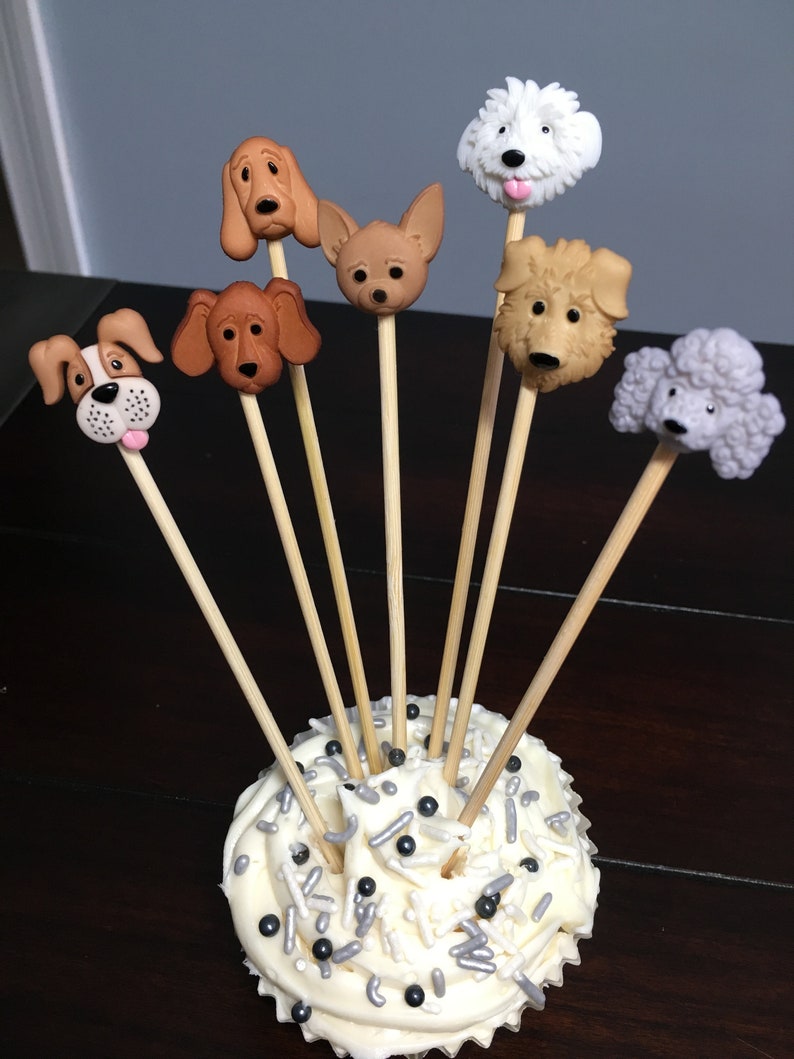 Dog Cupcake Toppers Cute Dogs Skewers Dog Lover Cupcake | Etsy