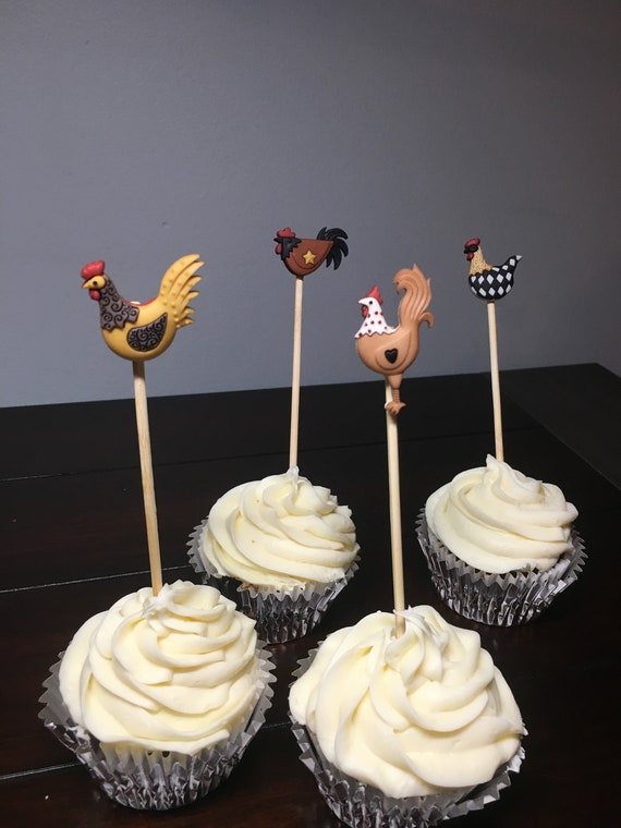 Roosters Cupcake Toppers Chicken Birthday Party Picks | Etsy