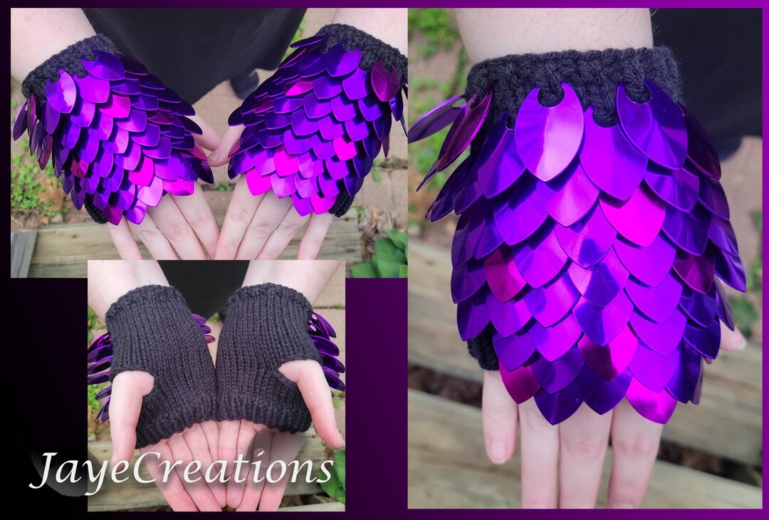 Small 100% Premium Purple and Violet on Black Gauntlets - Dragon Scale ...