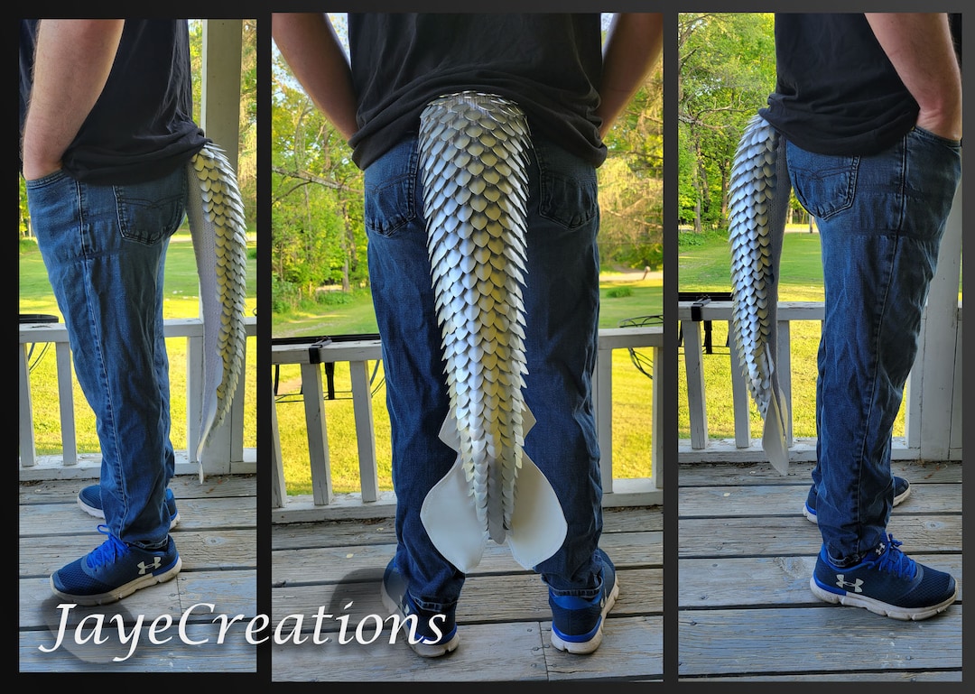 Frost on White With a Double Fin Tail Accent Dragon Scale Costume Tail ...