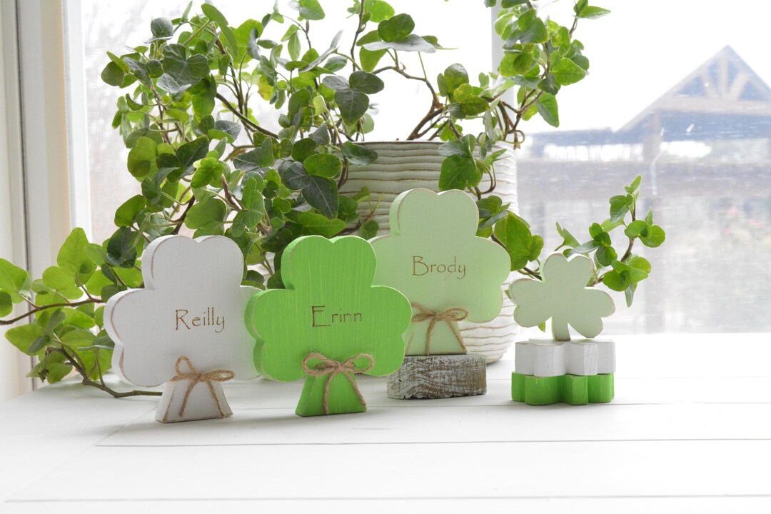 Shamrock With Name/st. Patrick's Day Decor/rustic Shamrock Engraved ...