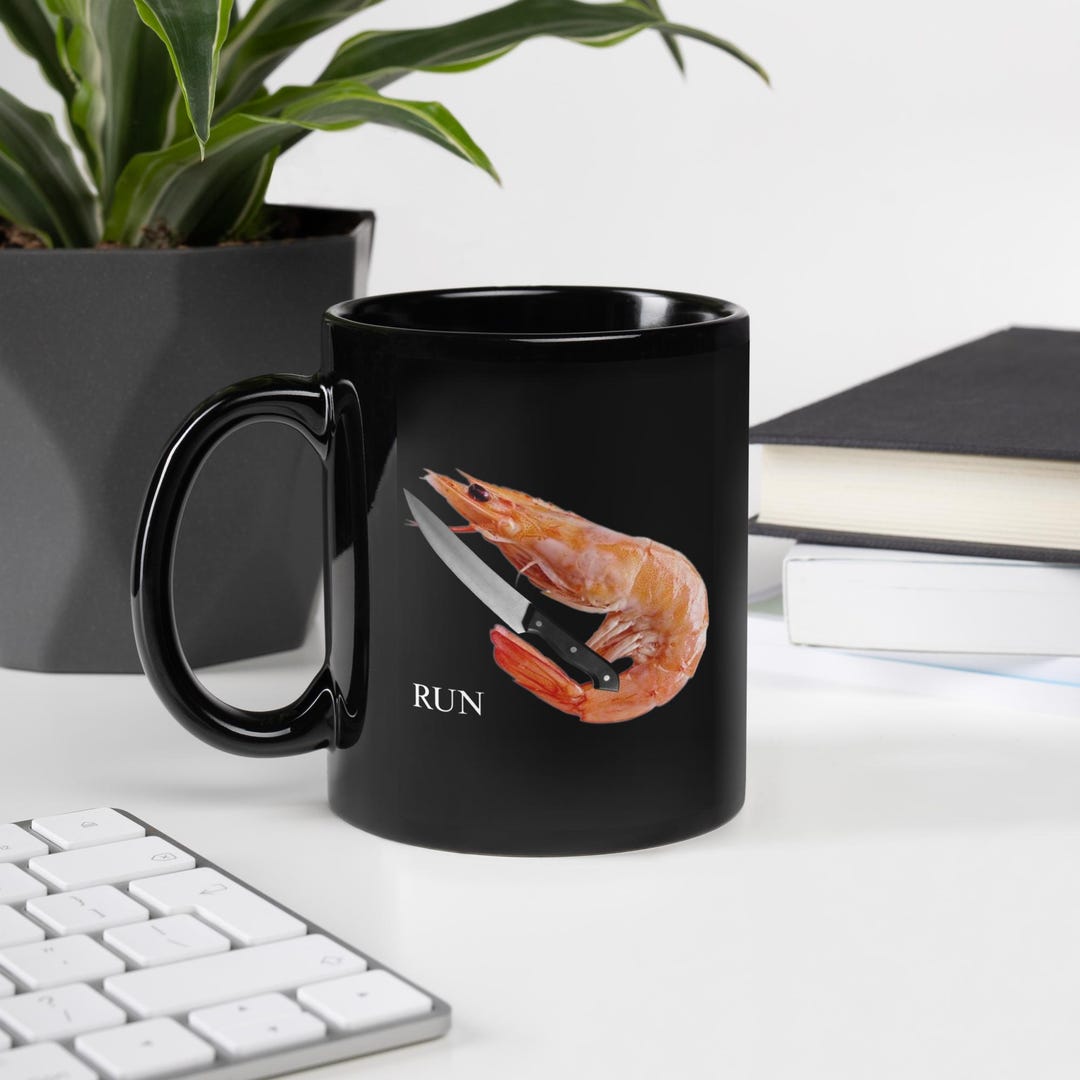 Scary Shrimp Meme Black Glossy Mug - Etsy