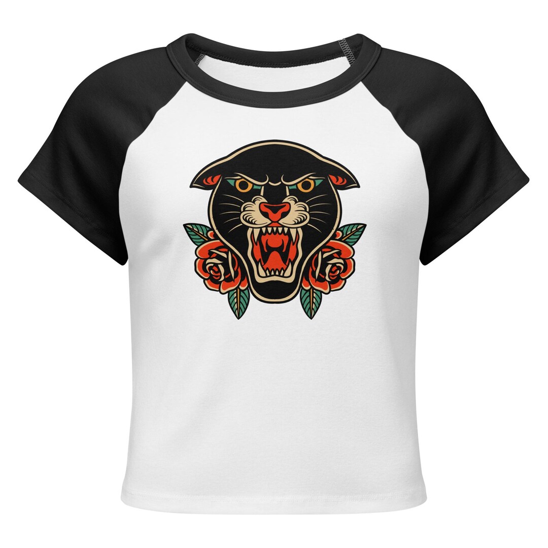 American Traditional Panther Head Micro Raglan Babytee - Etsy