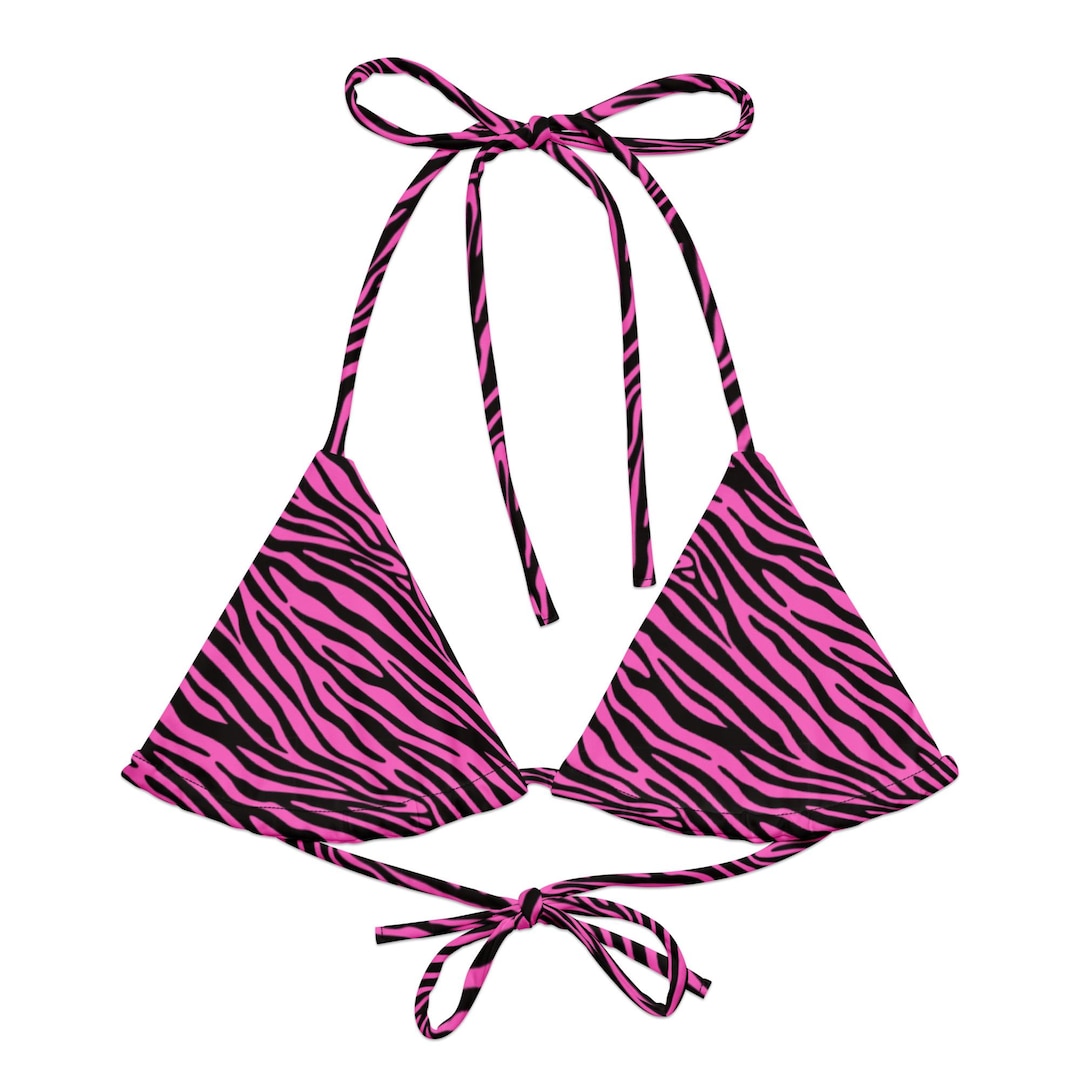 Pink Zebra Print All-over Print Recycled String Bikini Top - Etsy