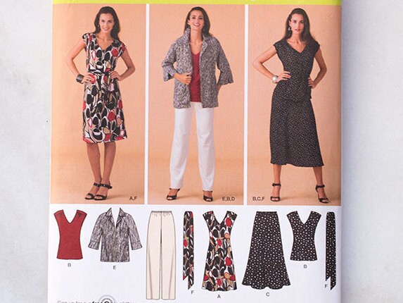 Misses Dress Top Skirt Pants Jacket Tie Belt Uncut Sewing Pattern ...