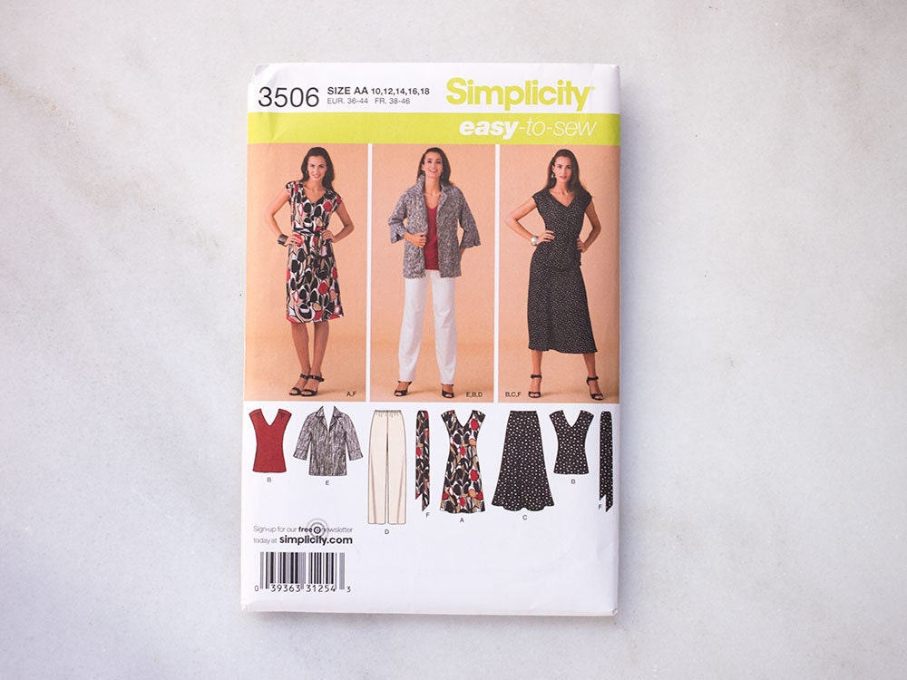 Misses Dress Top Skirt Pants Jacket Tie Belt Uncut Sewing Pattern ...