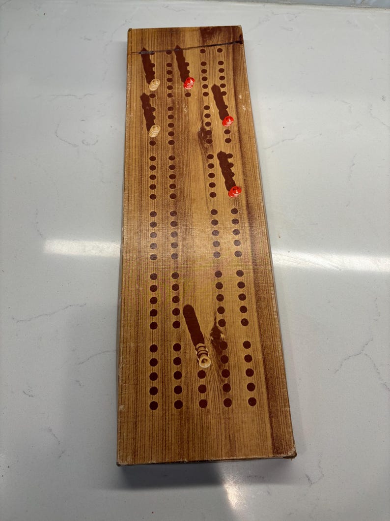 Wooden Cribbage Board, Mid Century Wood Game Board, Traditional Peg ...