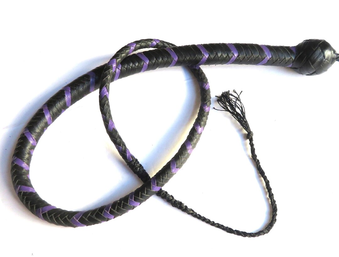 Leather Single Tail, 36" Black & Purple Single Tail Unisex Handcrafted ...