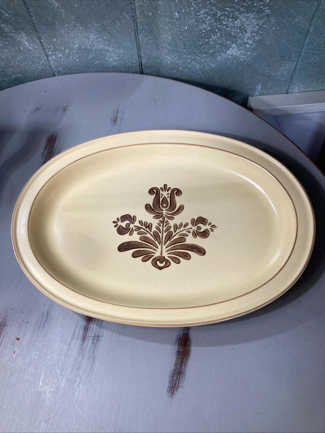 Pfaltzgraff Platter or Serving Tray Cream and Brown Vintage - Etsy
