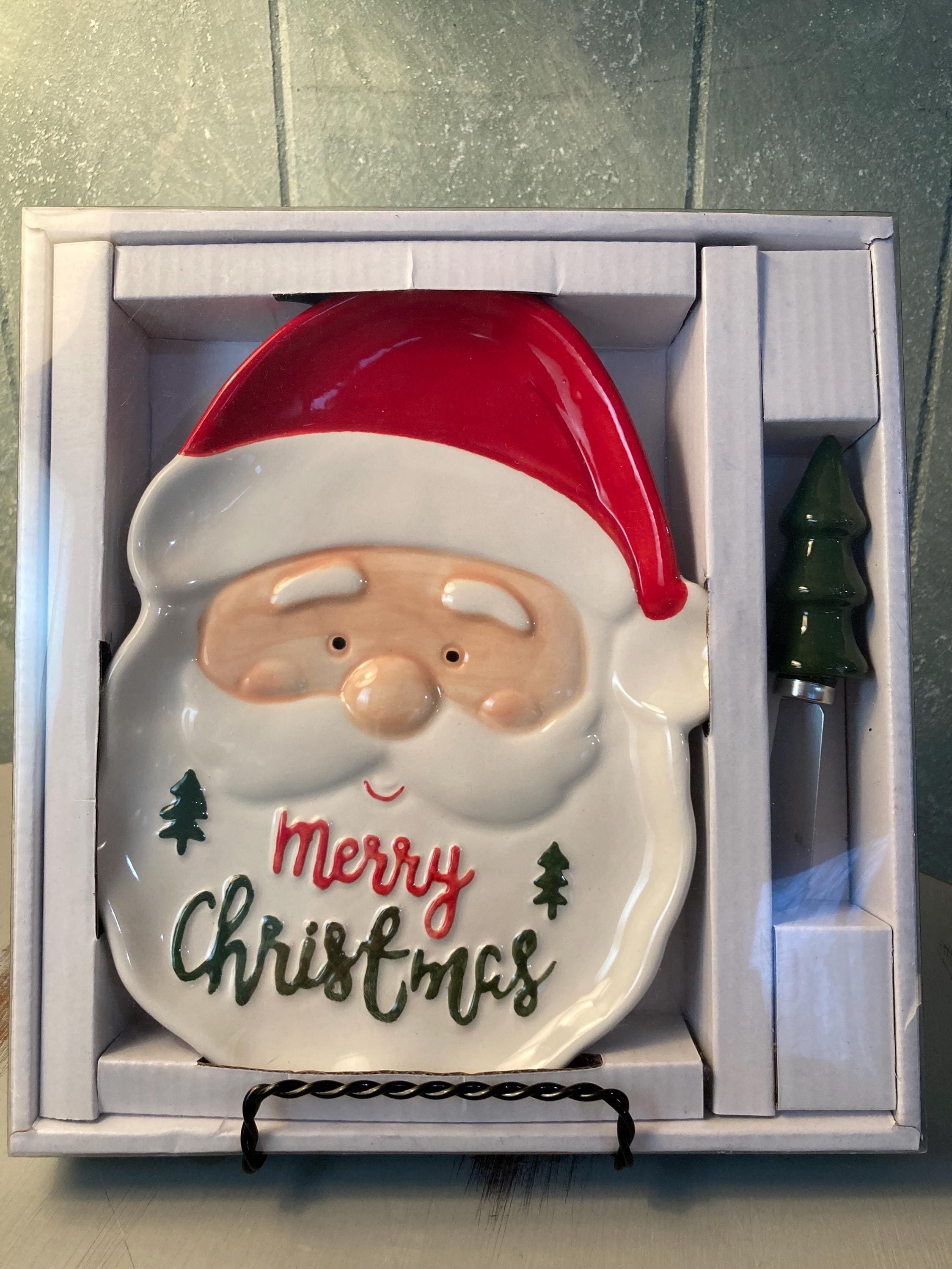 Santa Plate and Christmas Tree Cheese Spreader - Etsy