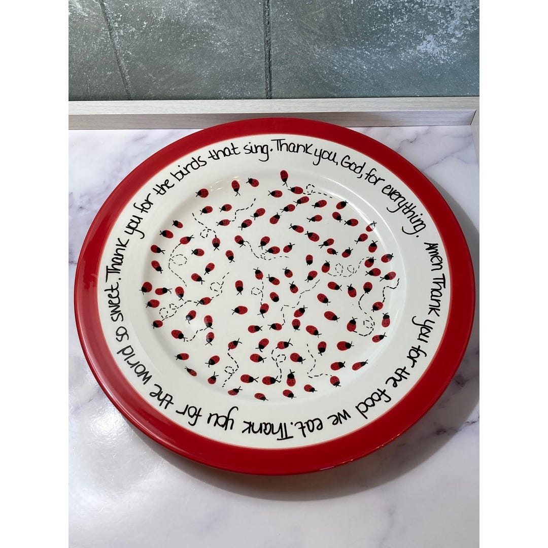 Prayer Plates by London Kaye Ladybug Red Rim Ceramic Dinner Plate - Etsy