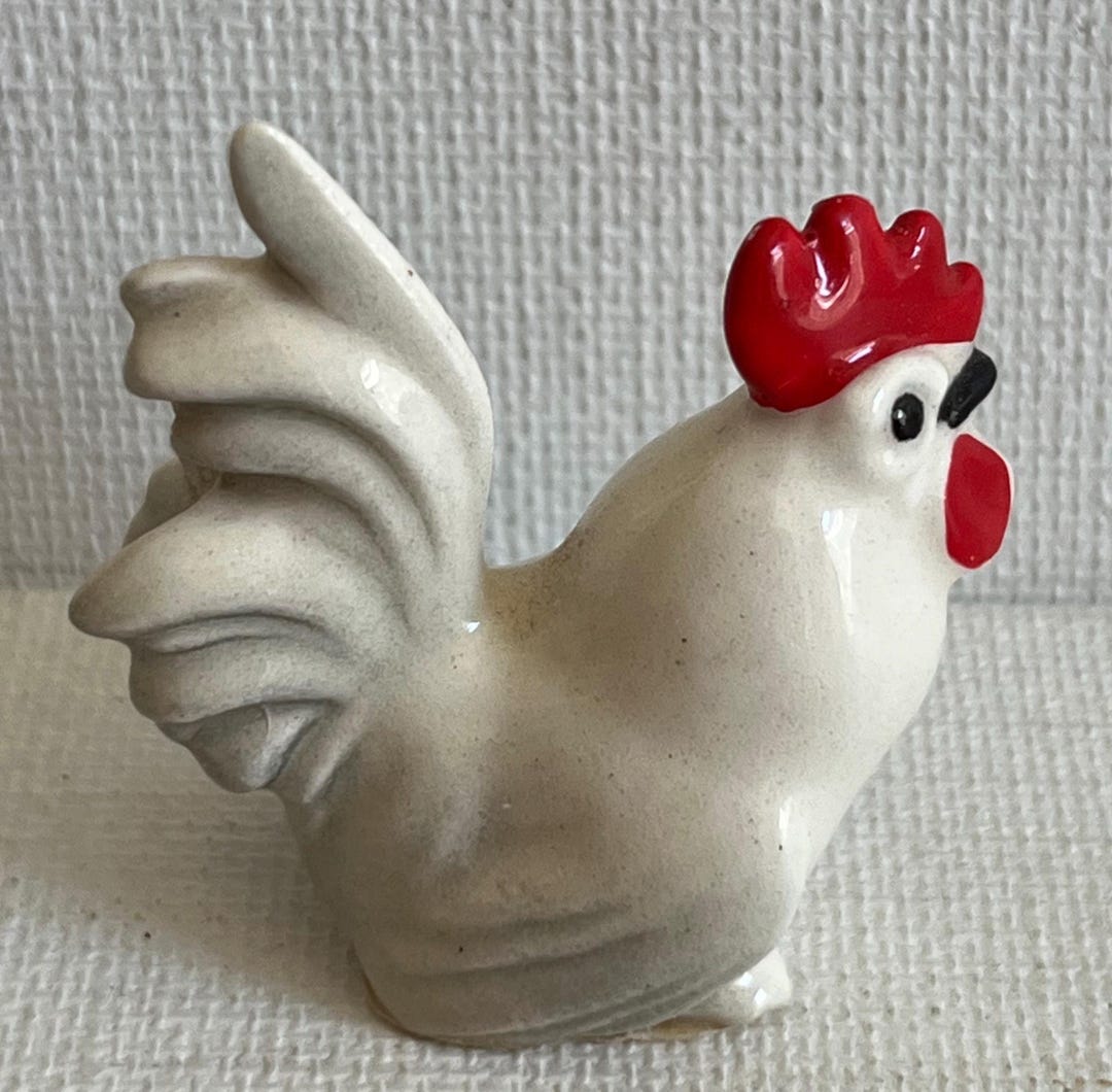 Vintage Miniature Hagen Renaker Chicken Rooster White Grey Doll House ...