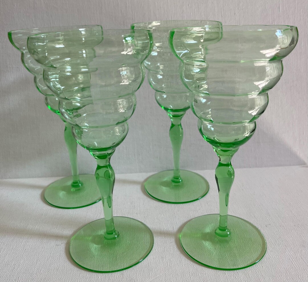 Art Deco Utility Glass Works Cambodia Ware ? Wine Water Goblet 4pc - Etsy