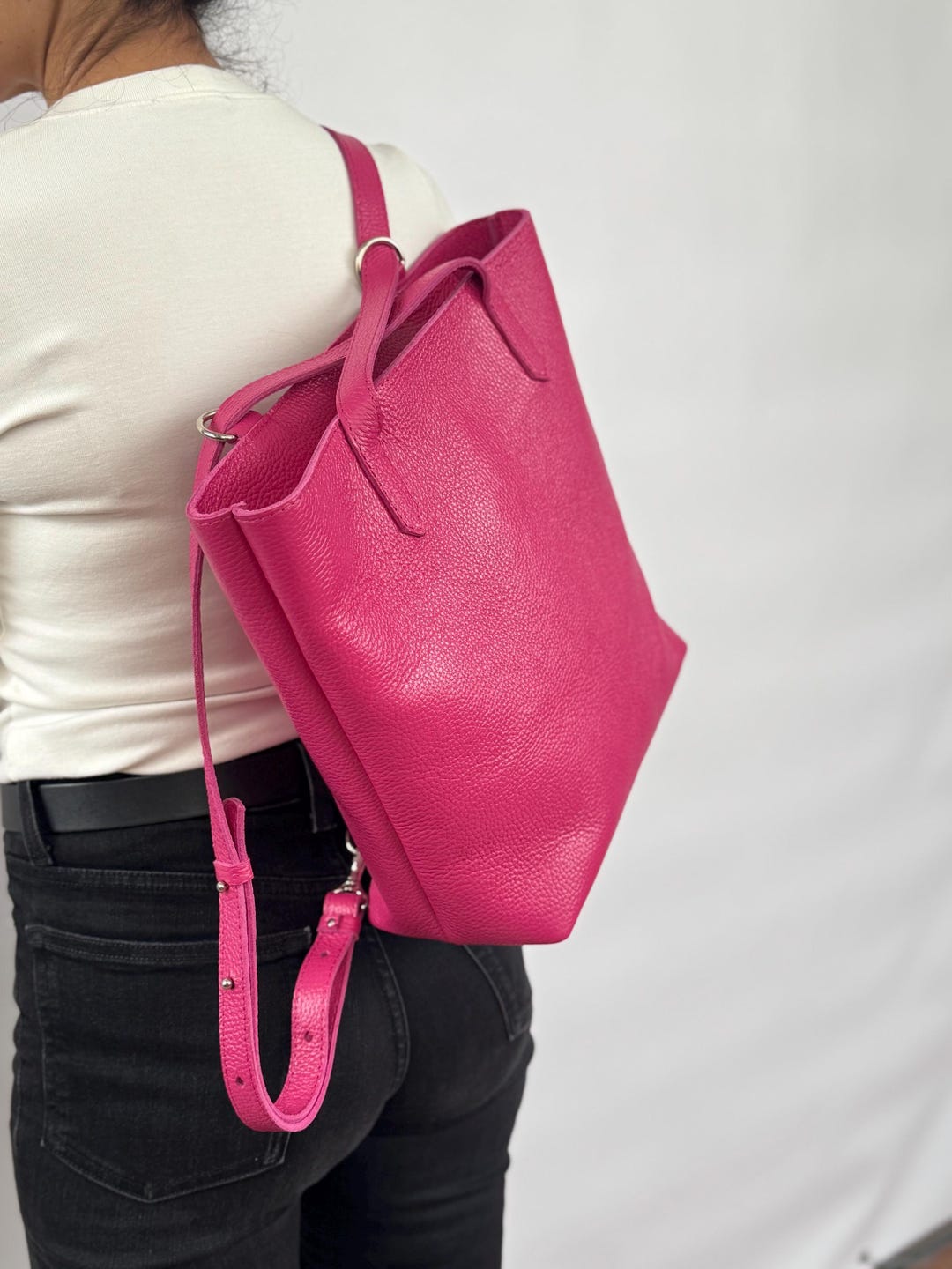Handmade Pink Pebbled Leather Tote Bag – Everyday Shoulder & Crossbody ...