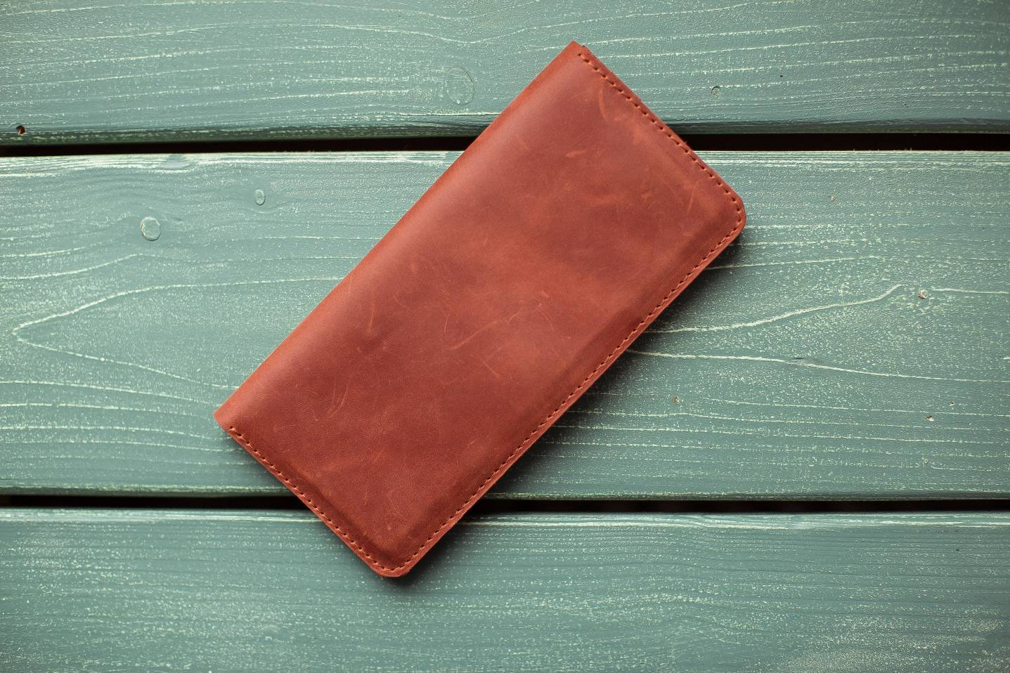 Long Leather Wallet Cognack Brown Wallet Wallet by Okra - Etsy