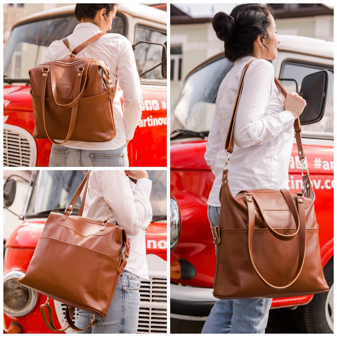 Brown Convertible Backpack Purse Convertible Tote Bag Women Leather ...