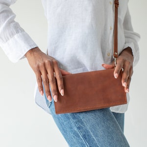 Handmade Leather Crossbody Wallet: Bifold Clutch Purse With Strap - Etsy