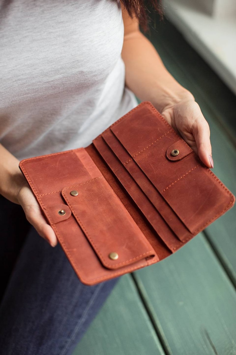 Long Leather Wallet Cognack Brown Wallet Wallet by Okra - Etsy