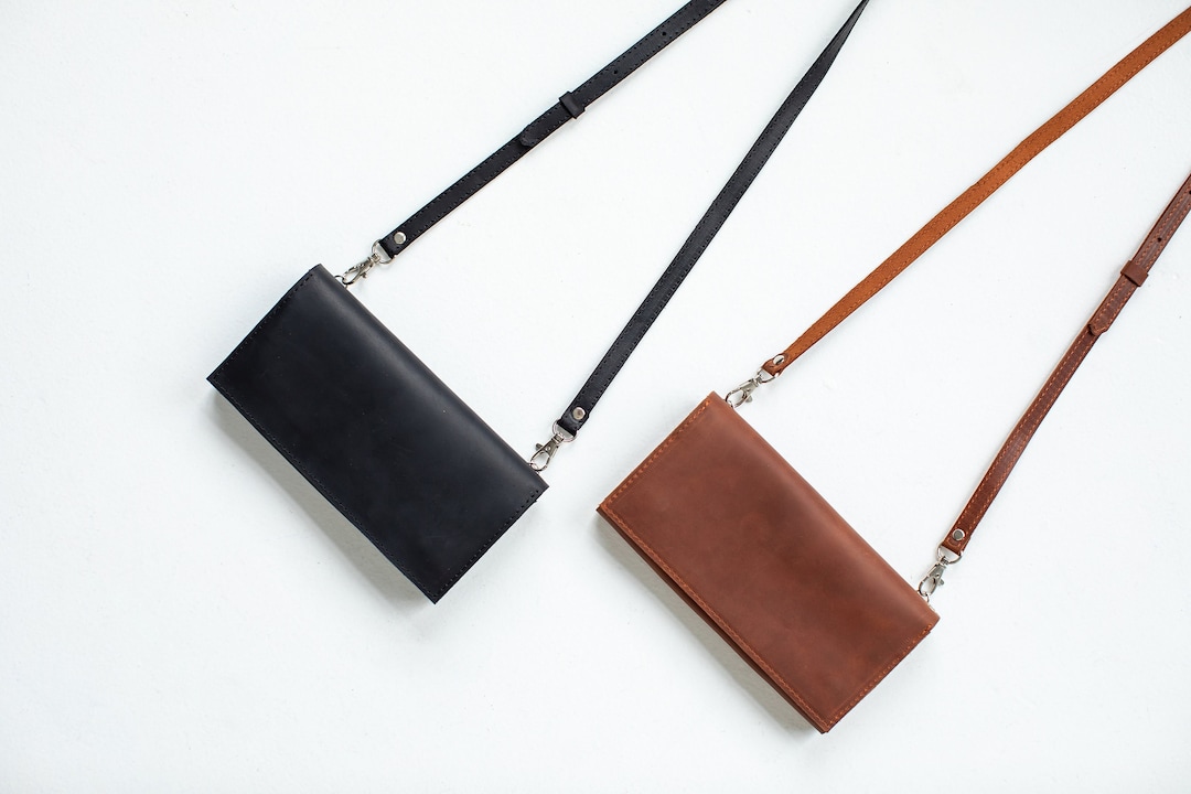 Handmade Leather Crossbody Wallet: Bifold Clutch Purse With Strap - Etsy