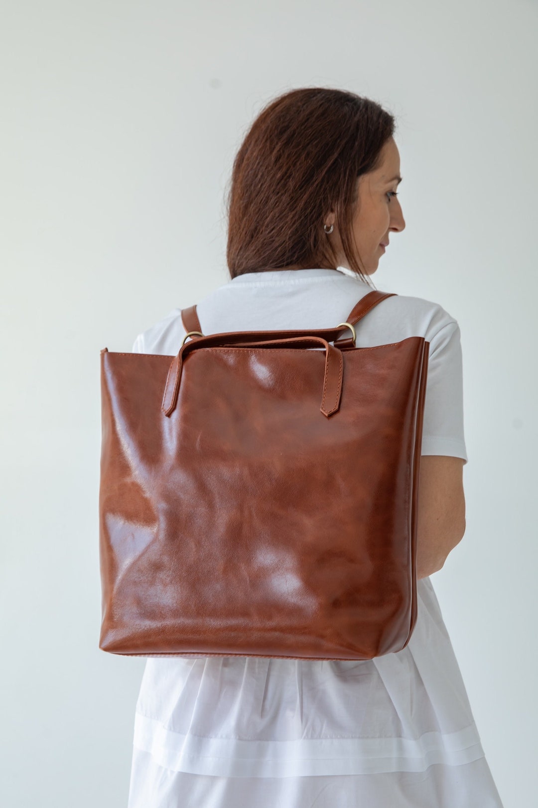 Convertible Leather Backpack Tote – Large Work & Travel Bag, Handmade ...