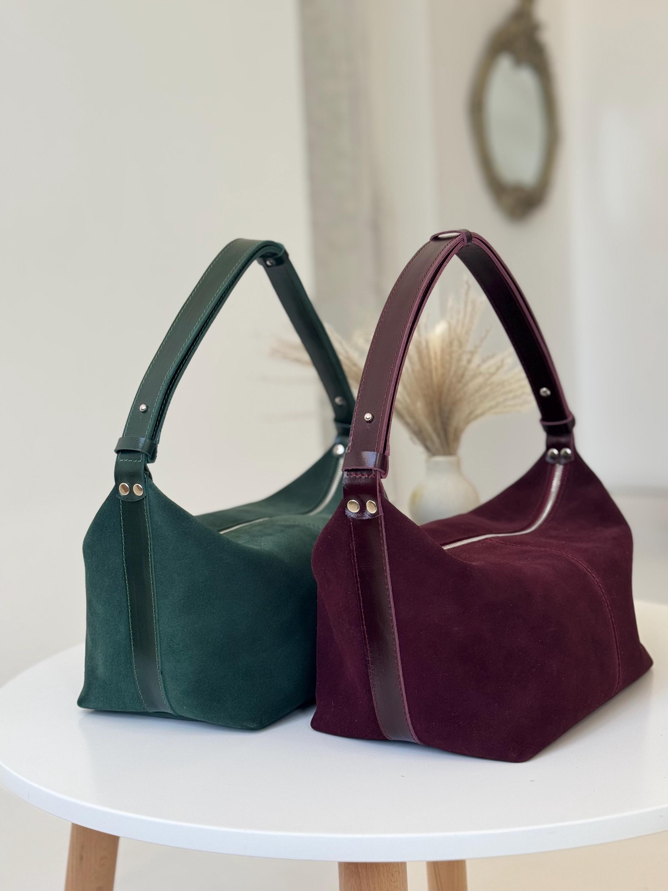 Suede and Leather Crossbody Bag – Handmade Soft Suede Purse, Burgundy ...