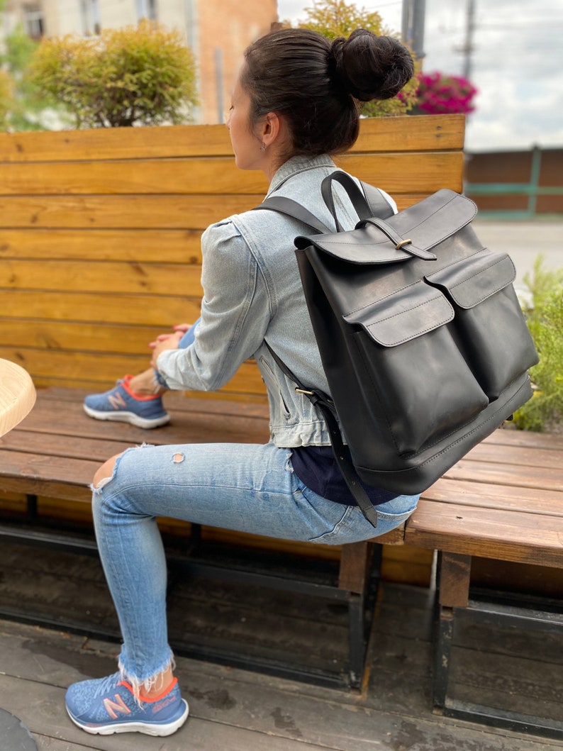 Black Leather Backpack Camera Backpack Leather Backpack Women | Etsy