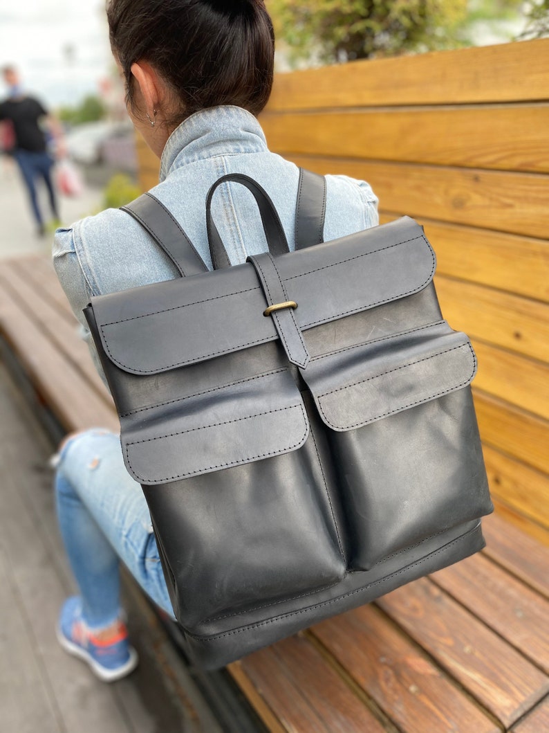 Black Leather Backpack Camera Backpack Leather Backpack Women | Etsy