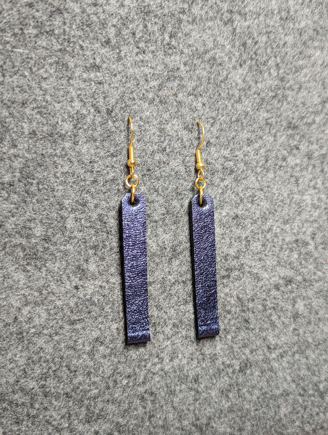 Dark Blue Metallic Real Genuine Leather Bar Hook Earrings - Etsy