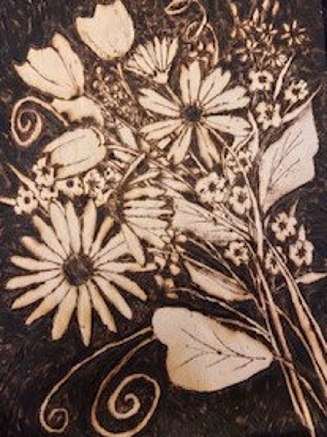 Spring Flowers - Pyrography on Birch - Etsy
