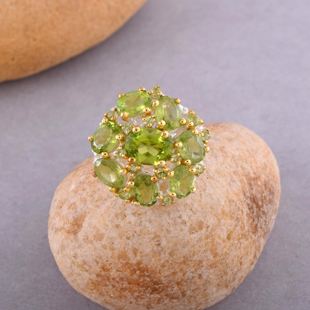 Natural Green Peridot Ring, August Birthstone Ring, 925 Sterling Silver ...