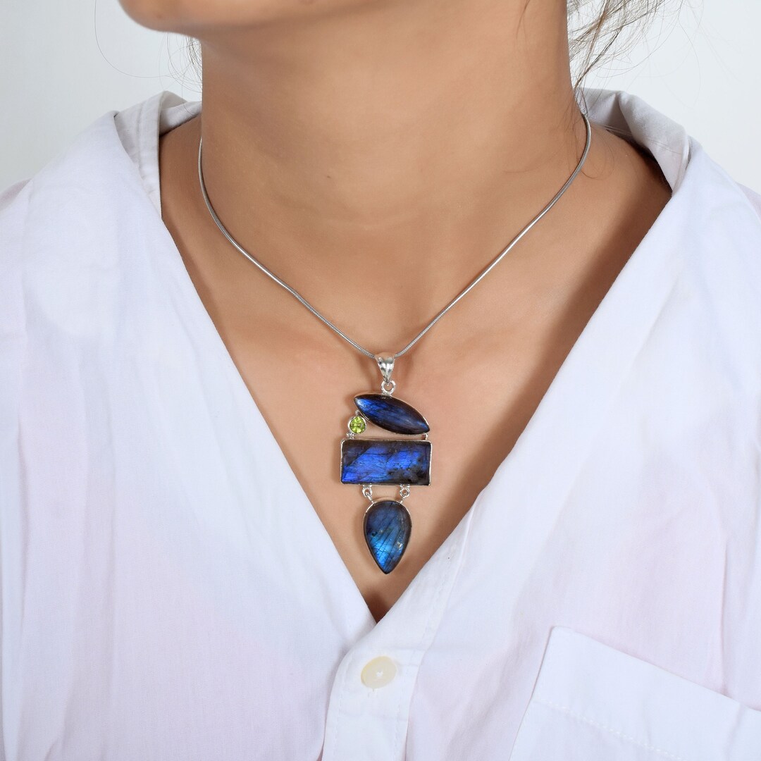 Labradorite Necklace, Solid 925 Sterling Silver Labradorite Pendant ...