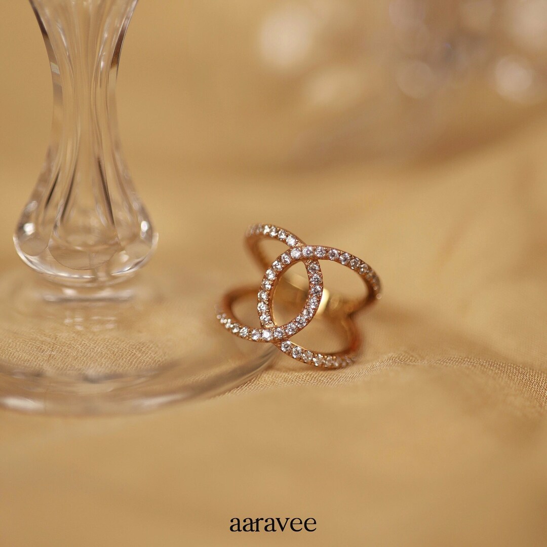 Intersection Ring, Silver Gold Vermeil Ring, Minimal Ring, CZ Rose Gold ...