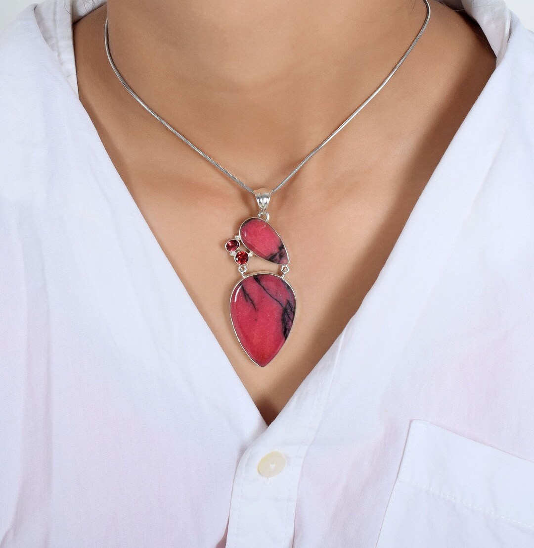 Rhodonite Pendant, 925 Sterling Silver Pendant, Top Quality Gemstone ...