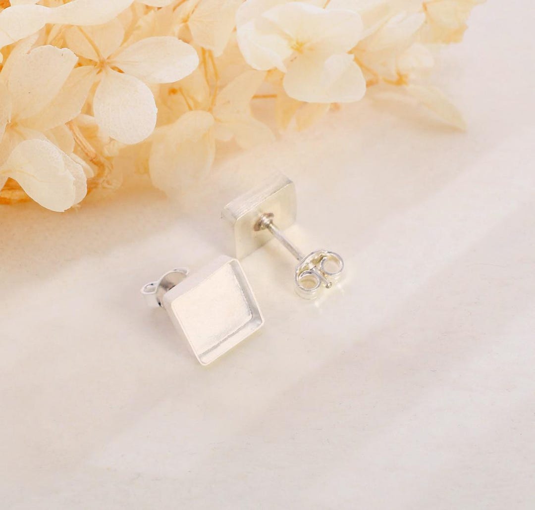 925 Sterling Silver Blank Setting Earring Making Collet 3x3 to 30x30 MM ...