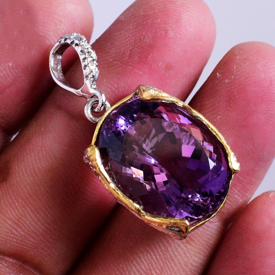 February Birthstone Oval Amethyst Pendant for Women, Handmade Gold ...