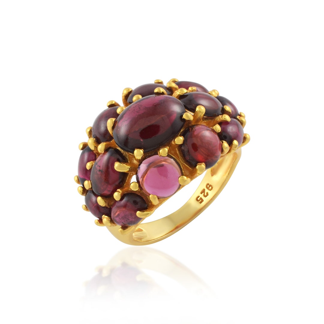 Vintage Natural Red Garnet Cluster Ring, Bohemian Garnet Cluster ...