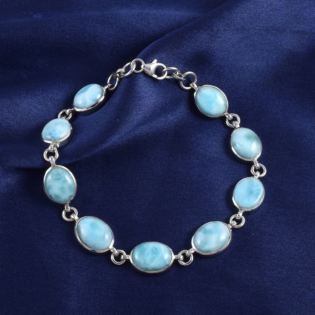 925 Sterling Silver Dominican Republic Larimar Gemstone Link Bracelet Jewelry Gift for Women ...