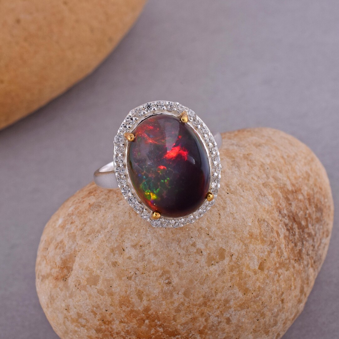Black Fire Opal Engagement Ring